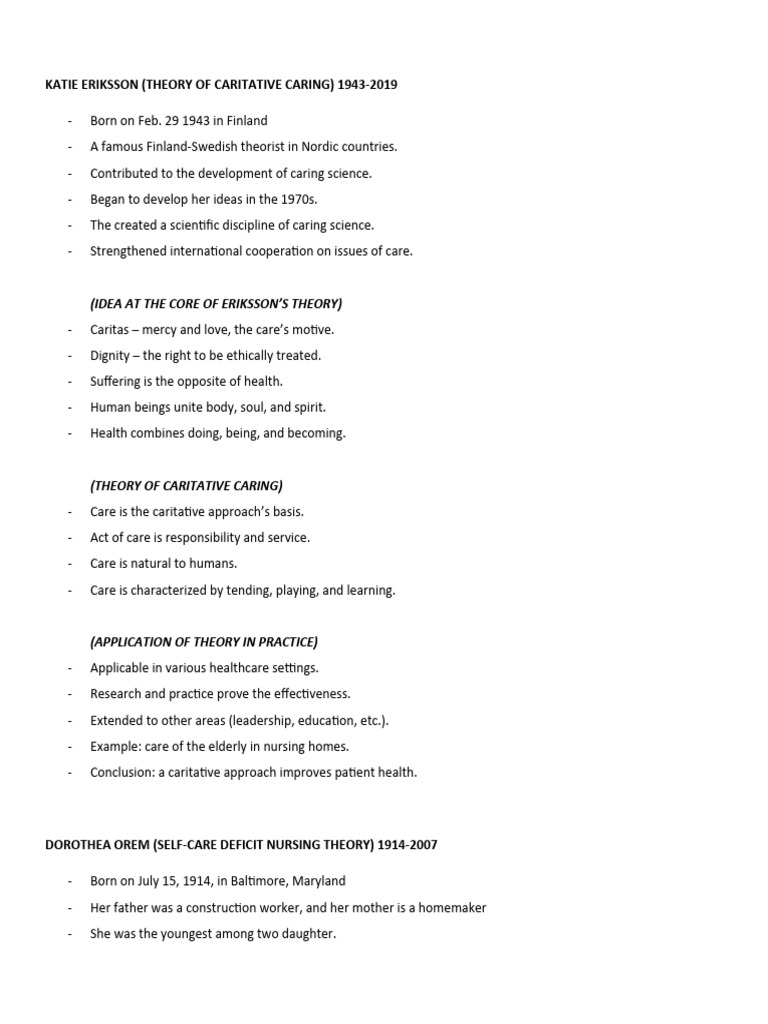 Katie Eriksson (Theory of Caritative Caring) 1943-2019 | PDF | Nursing ...