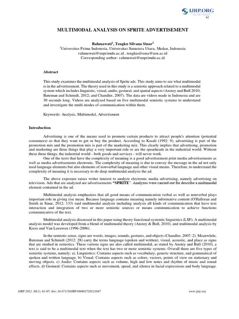 Multimodal Analysis of Sprite Ads | PDF | Communication | Gesture