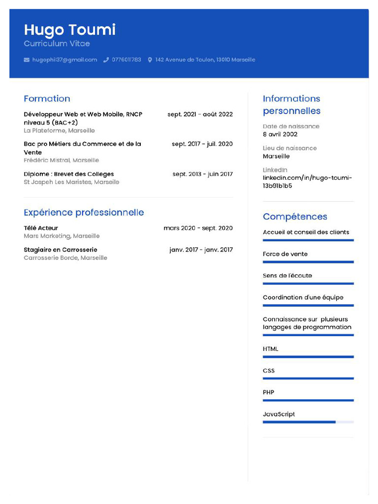 CV Hugo Toumi | PDF