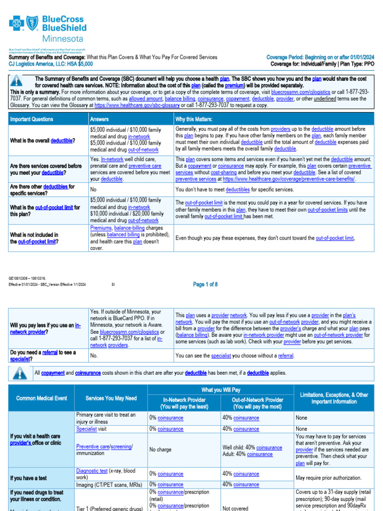 CJL 5000 Hsa Plan 2024 SBC Final 10182023 | PDF | Prescription Drugs ...