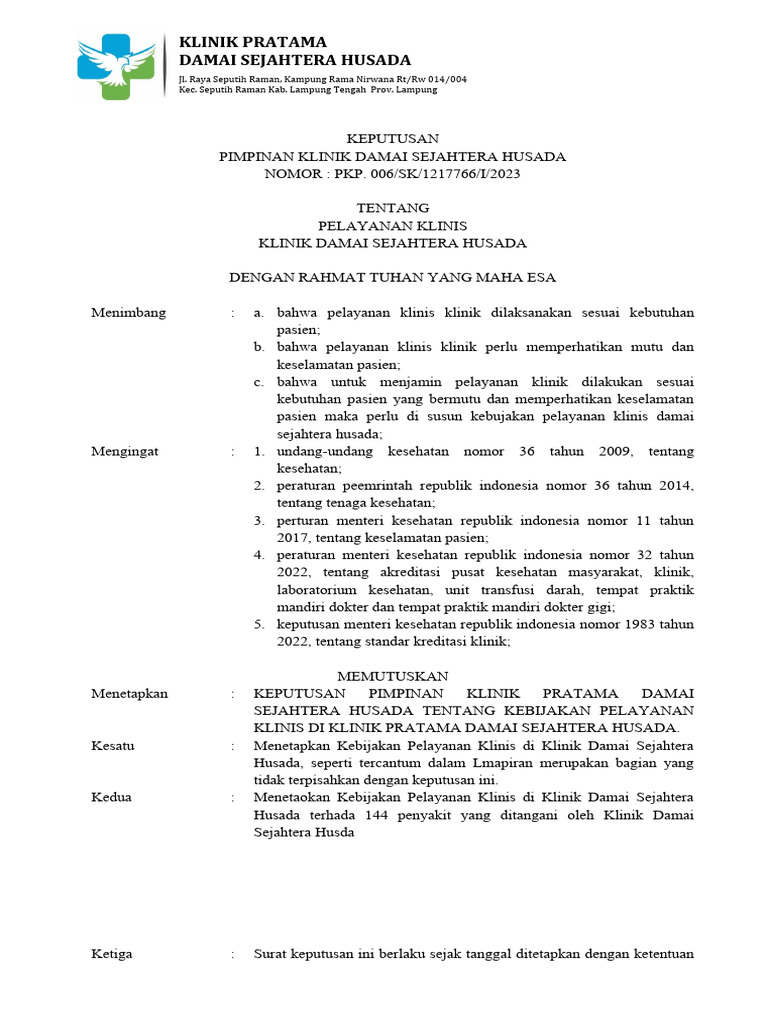 3.2 Ep 1 SK PELAYANAN KLINIS DSH FIKS | PDF | Sains & Matematika