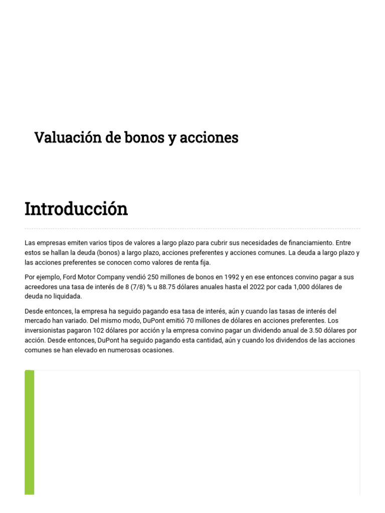 Valuación de Bonos y Acciones | PDF | Finanzas y dinero