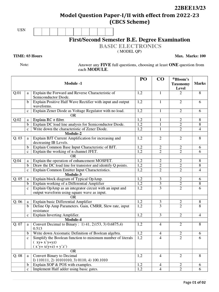 Basic Electronics Question Papers Pdf Operational Amplifier Rectifier