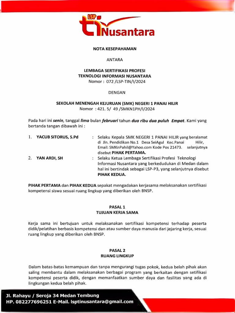 Draft MoU LSP-P3333 | PDF