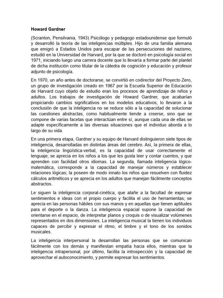 Teoría de Inteligencias Múltiples de Gardner | PDF | Inteligencia ...
