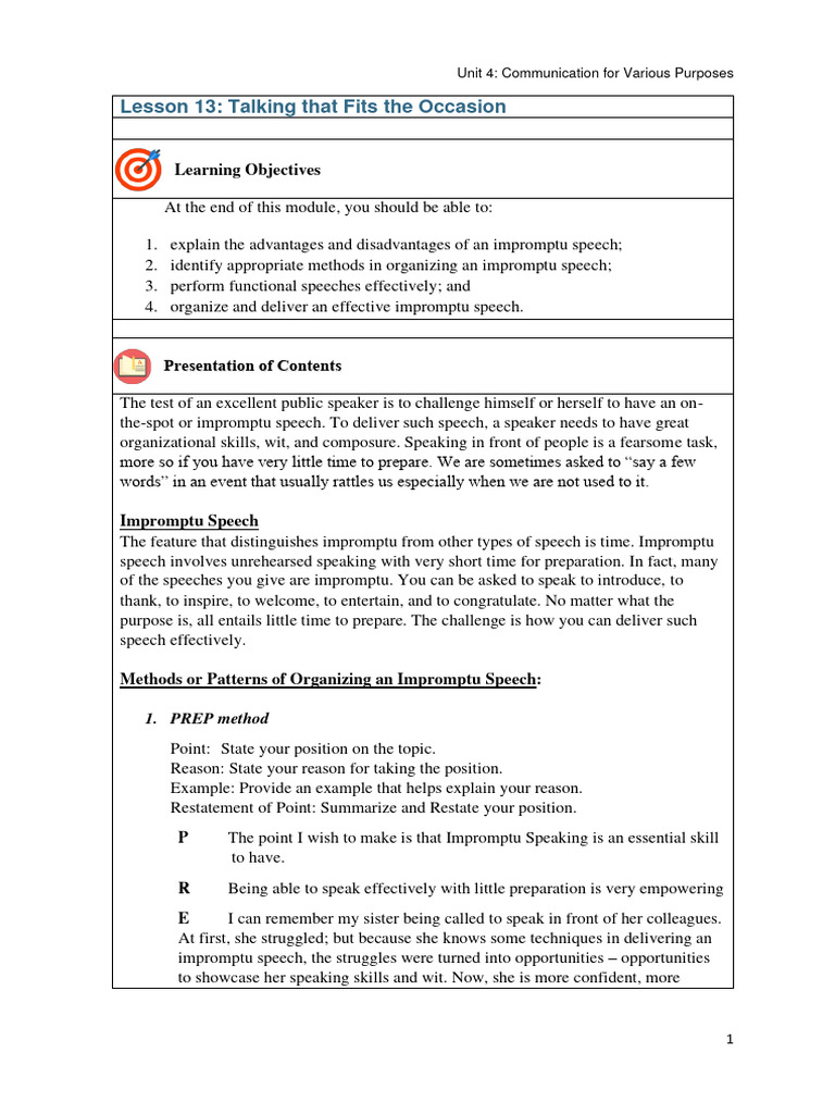 Lesson 13 Talking That Fits The Occasion | PDF | Public Speaking | Speech