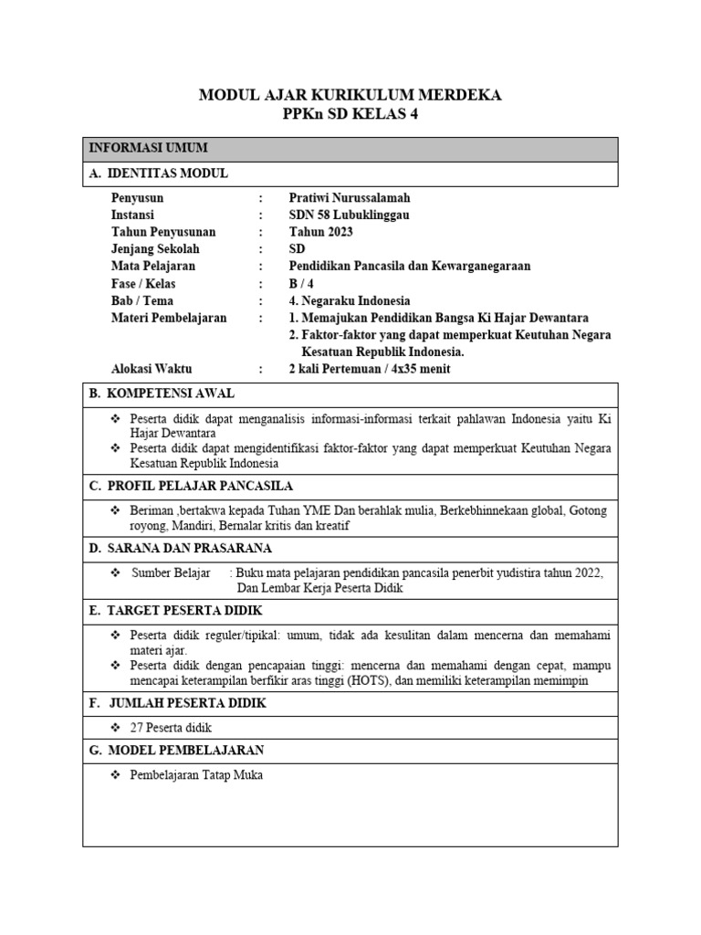 Modul PPKn Kelas 4: Ki Hajar Dewantara | PDF