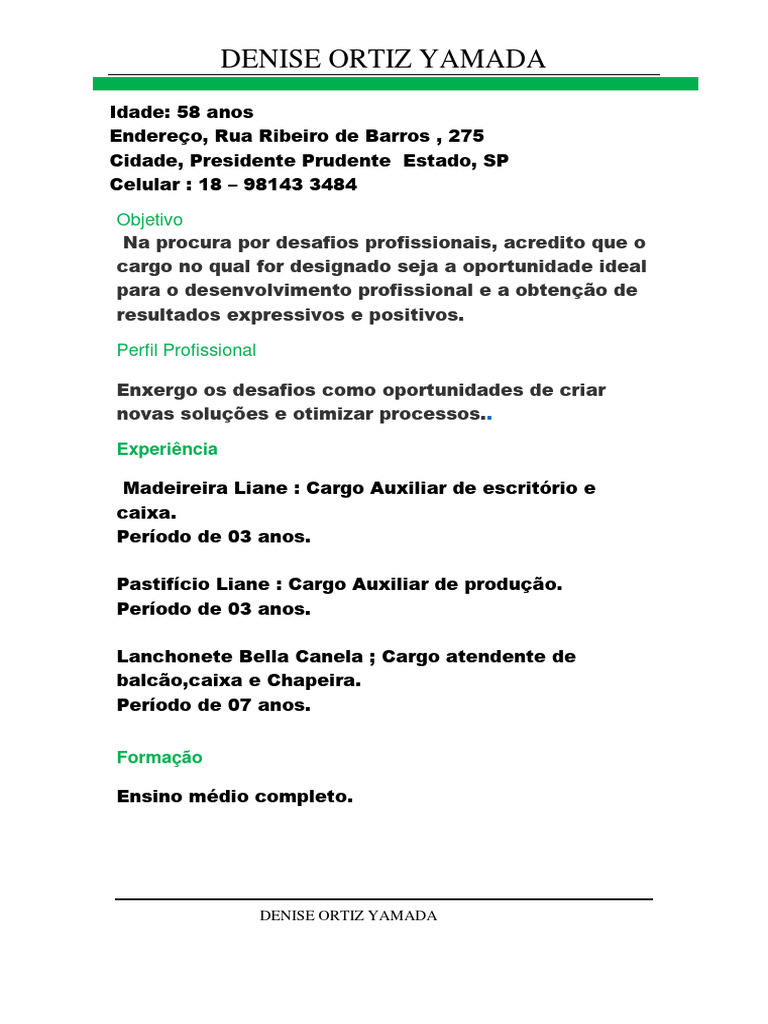 Denise Ortiz Yamada | PDF | Carreira e Crescimento | Negócios