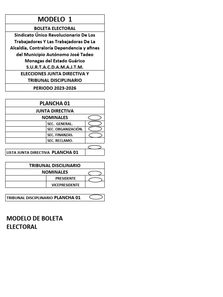 Modelo Boleta Electoral | PDF