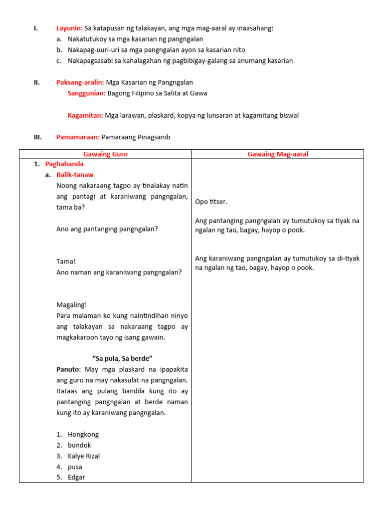 Kasarian NG Pangngalan Lesson Plan | PDF