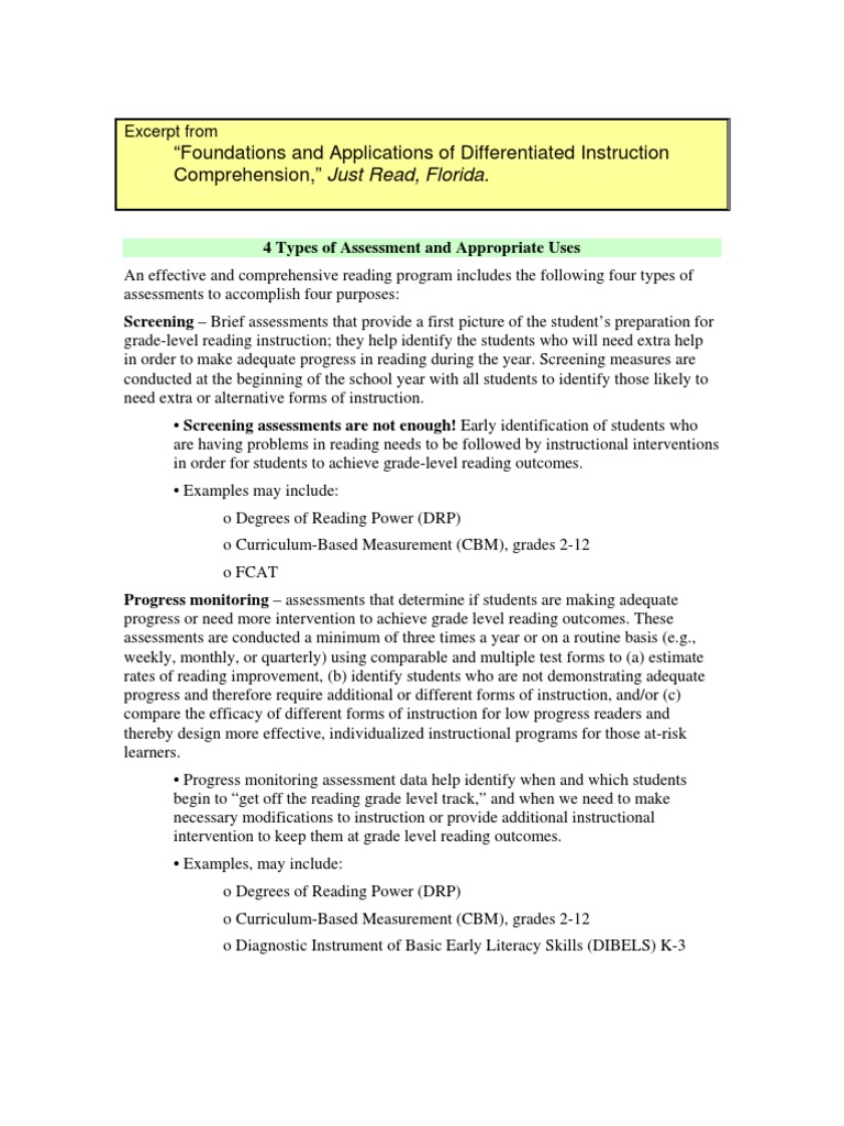 Types of Reading Assessments Explained | PDF | Educational Assessment ...