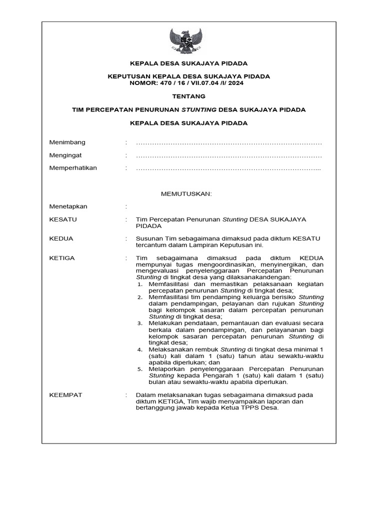 Tim Penurunan Stunting Desa Sukajaya | PDF