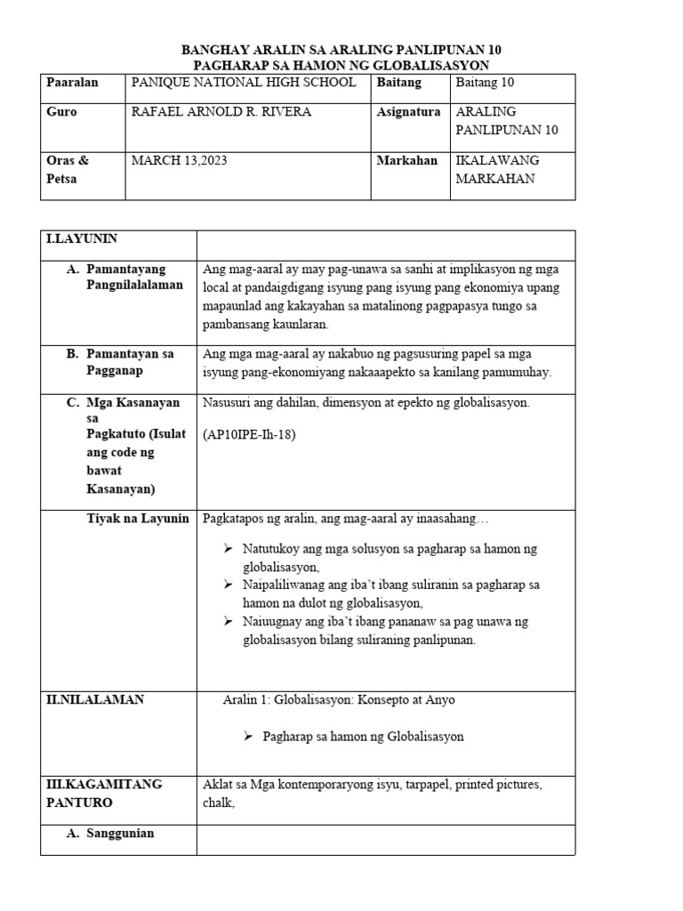 Banghay Aralin Sa Araling Panlipunan 2 | PDF