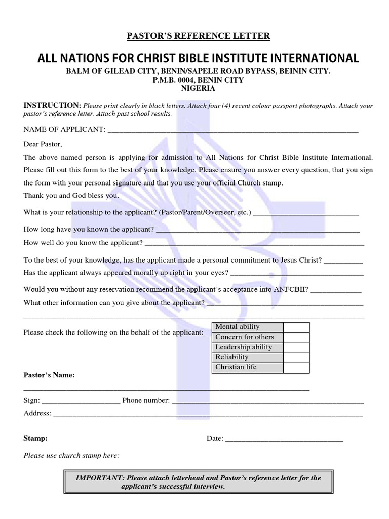 pastors-reference-letter | PDF | Christian Belief And Doctrine ...