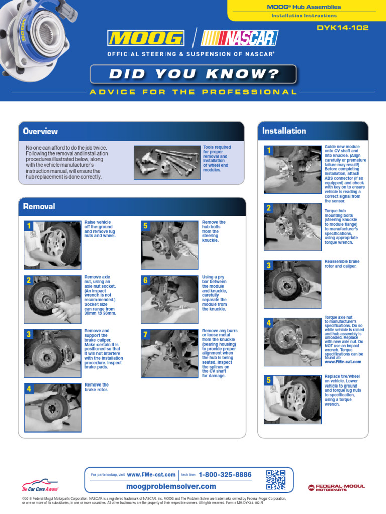 Moog Wheel Hub Installation Instructions | PDF