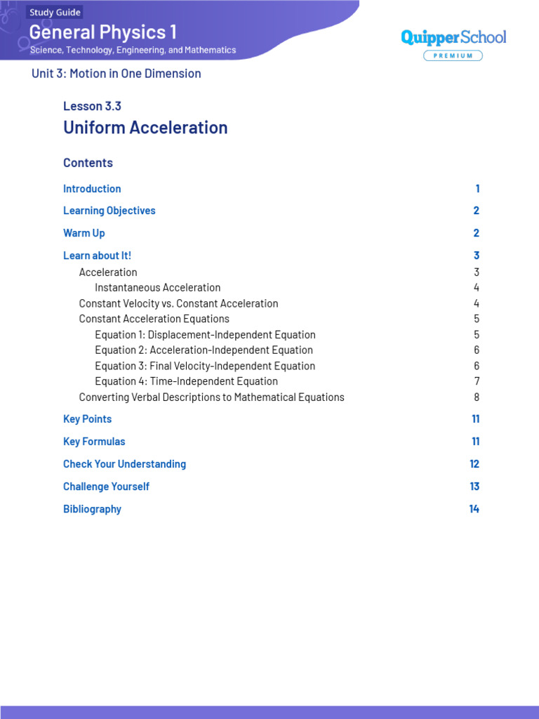 3.3 Uniform Acceleration | PDF | Velocity | Acceleration