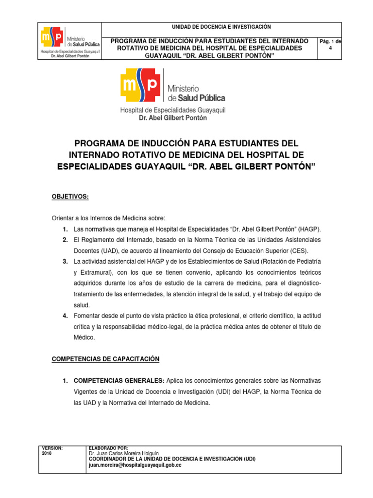 Programa De Induccion Internos De Medicina Pdf Hospital Medicina