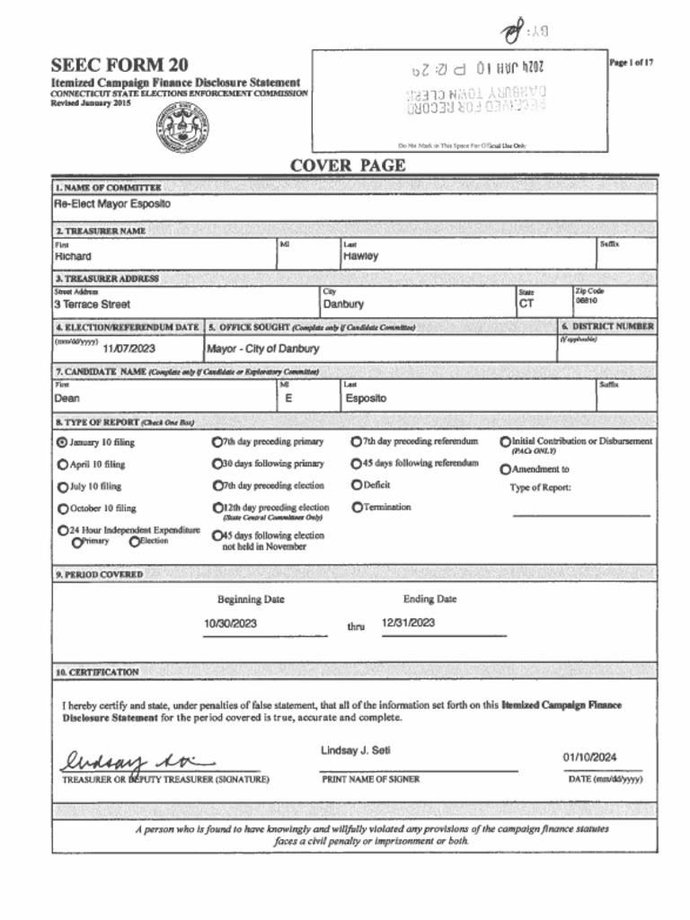 Re-Elect Mayor Esposito SEEC 20 January 10 | PDF