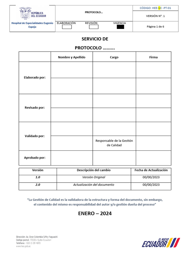 FORMATO PROTOCOLOS Enero 2024 | PDF
