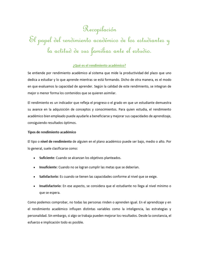 Factores del rendimiento académico estudiantil | PDF | Aprendizaje ...