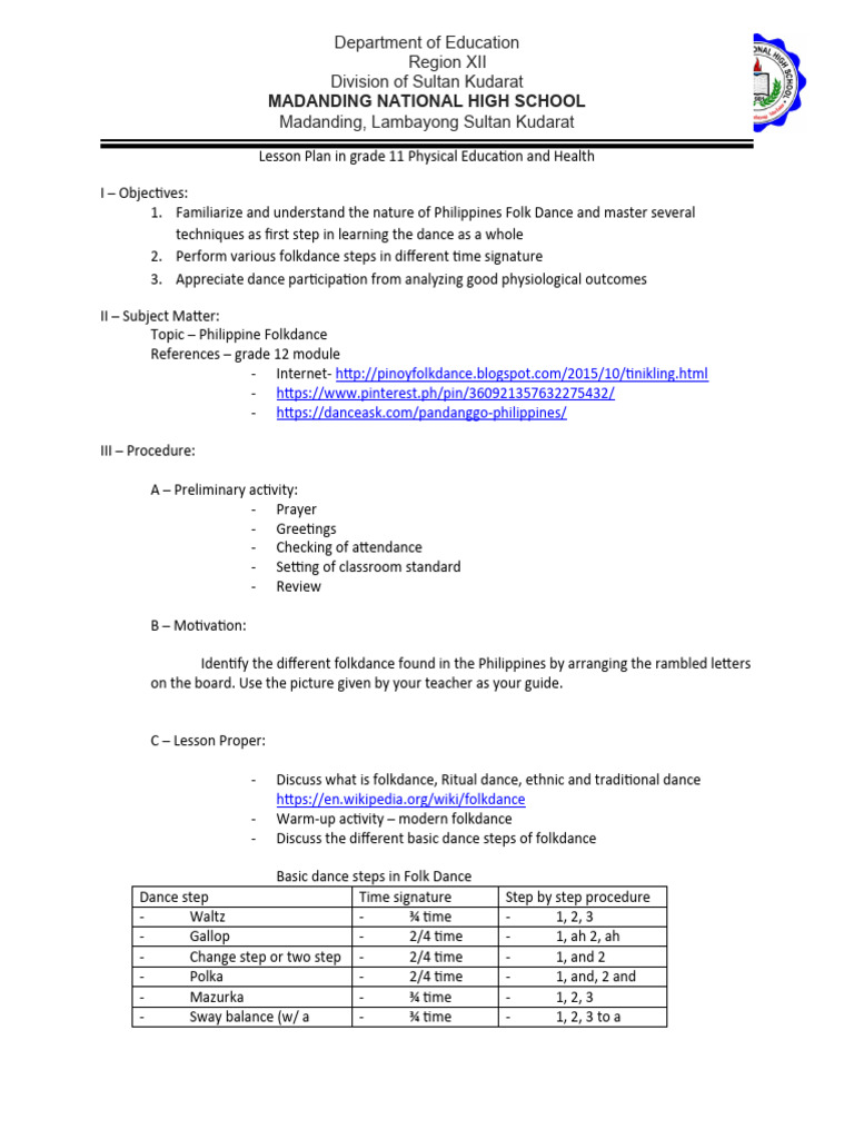 Cot 2 Lesson Plan.... 2023 | PDF | Dances | Lesson Plan