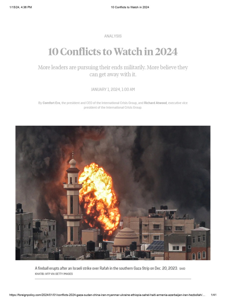 Foreign Policy - 10 Conflicts To Watch in 2024 | PDF | Gaza Strip | Hamas