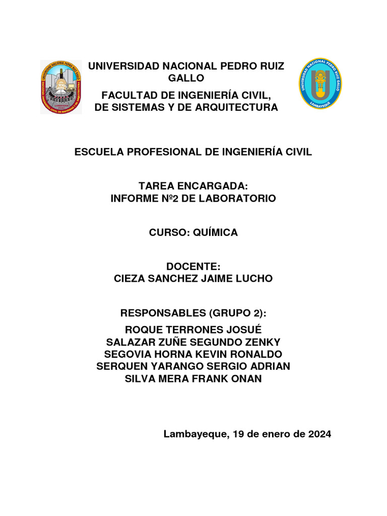 INFORME Nº2 DE LABORATORIO | PDF | Laboratorios | Experimentar