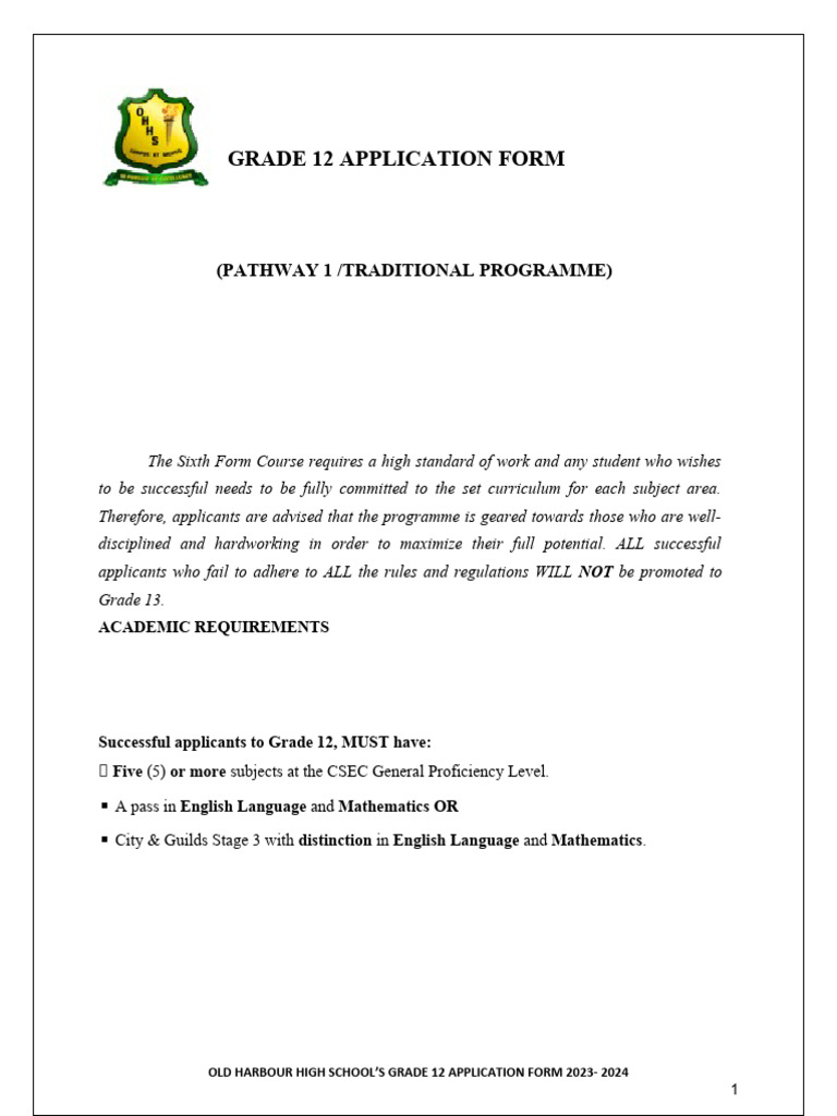 GRADE 12 APPLICATION FORM 2023 - 2024 | PDF | Science | Computer Science