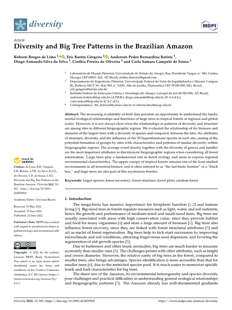 Diversity and Big Trees Patterns in The Brazilian Amazon. | PDF | Forests | Biodiversity
