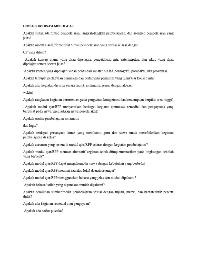 Lembar Observasi Modul Ajar | PDF