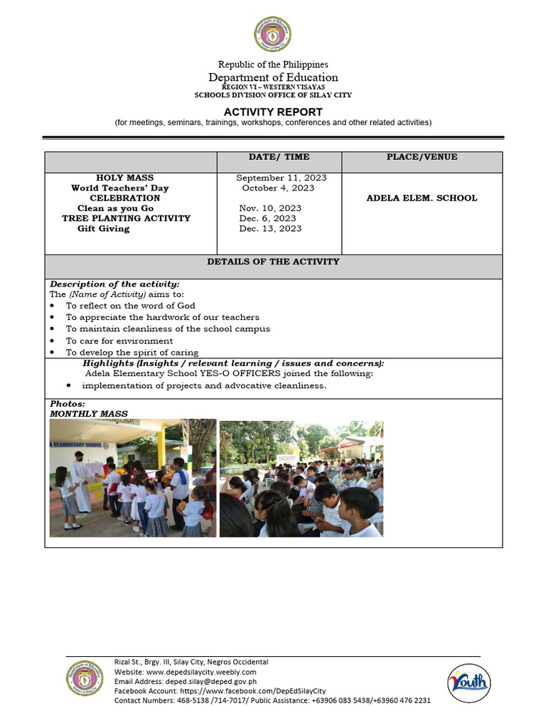 Silay City School Activity Report | PDF