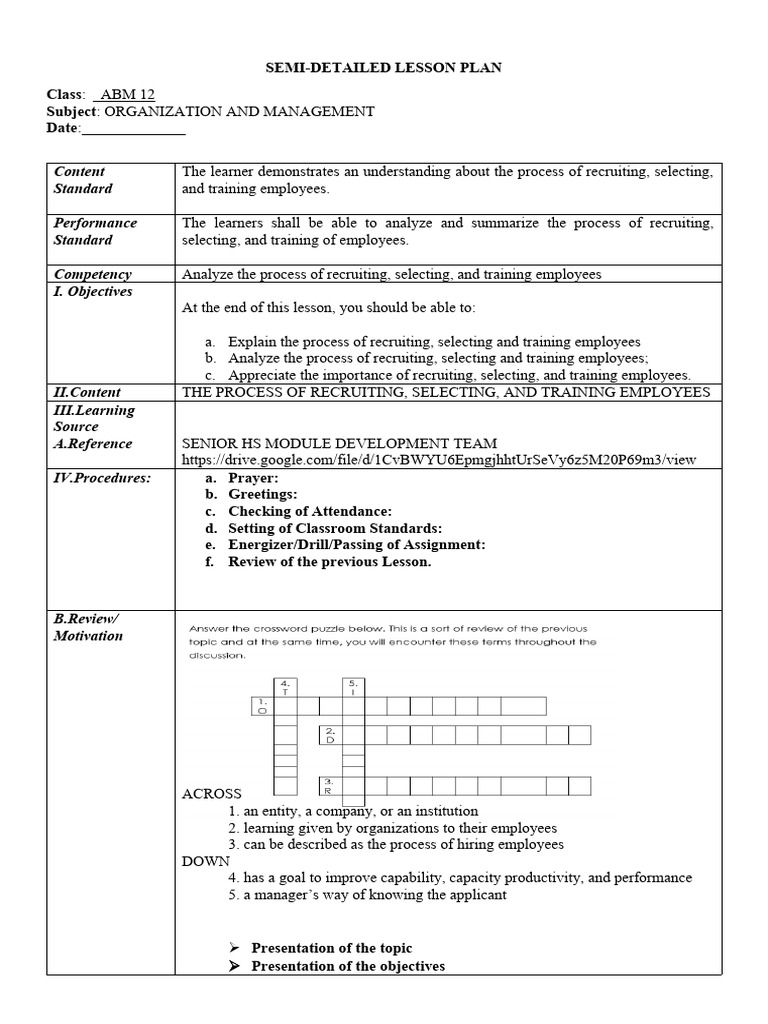 Om Module 3 Lesson Plan | PDF | Recruitment | Employment