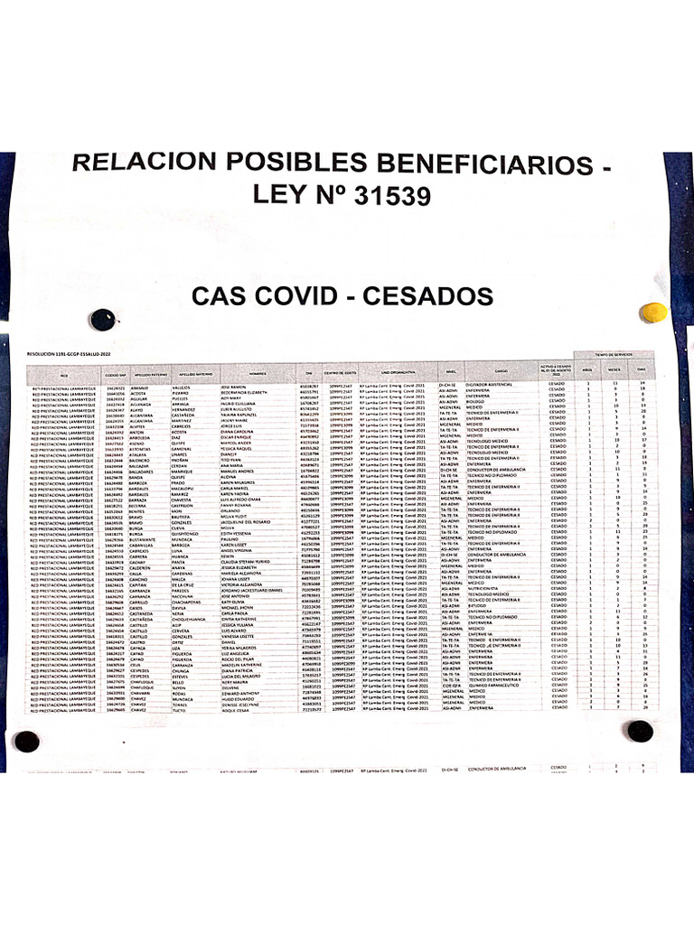Primera Lista de Posibles Beneficiarios - Cas Covid 2020 | PDF