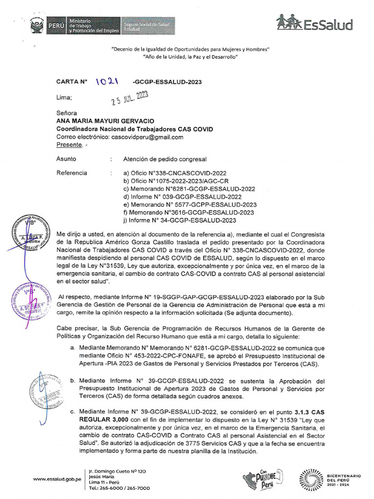 Carta #1021-Gcgp-Essalud-2023 | PDF Carta #1021-Gcgp-Essalud-2023 | PDF