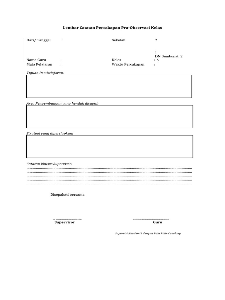 A - Lembar Catatan Percakapan Pra-Observasi Kelas | PDF