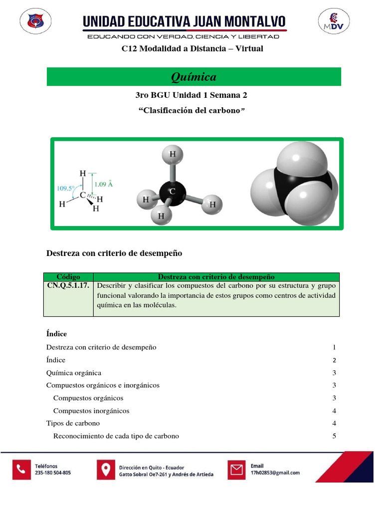 Guía Química - 3ro BGU - U1 - S2 | PDF | Compuestos orgánicos | Química Orgánica