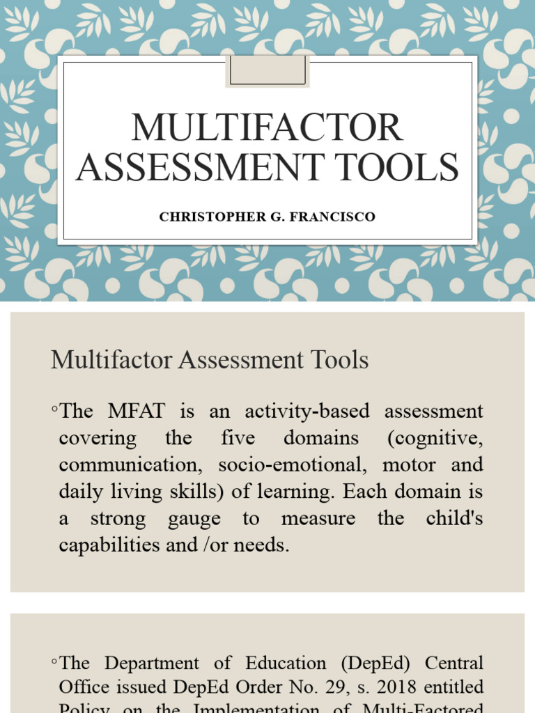 Multifactor Assessment Tools SNED 6 | PDF