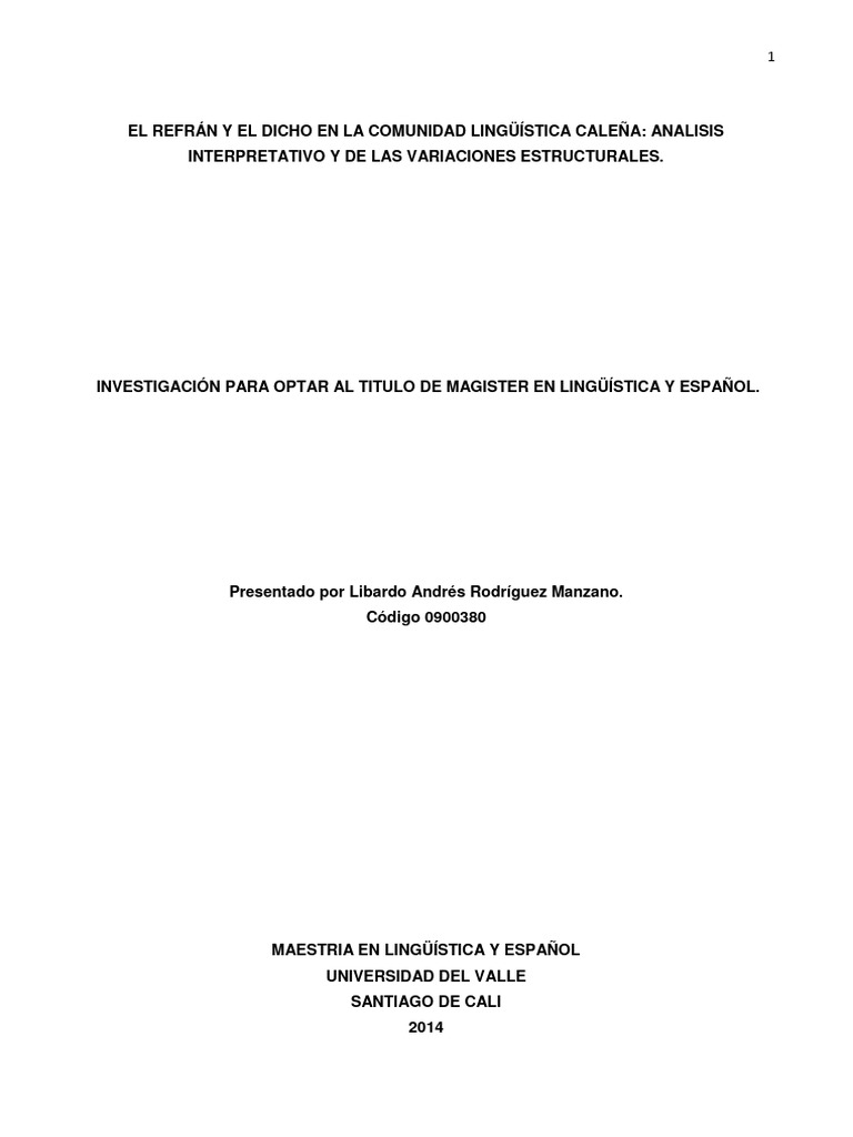 Refranes y dichos caleños analizados | PDF | Estudios de idiomas ...