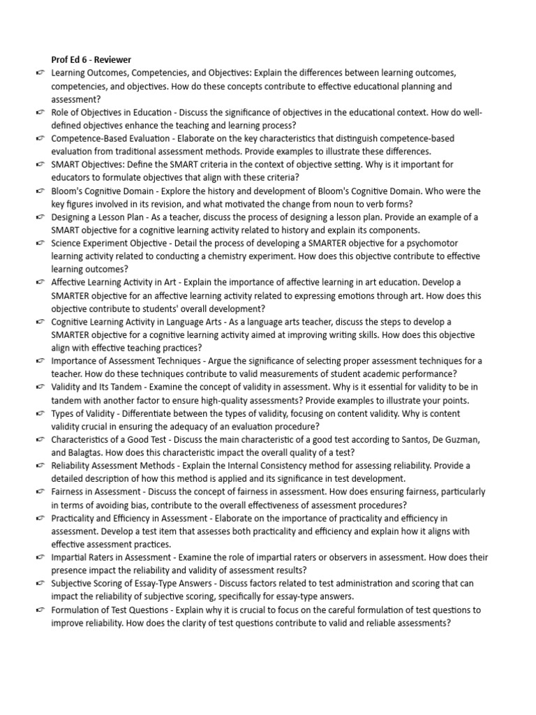 Prof Ed 6: Assessment and Objectives Guide | PDF | Career & Growth | Business