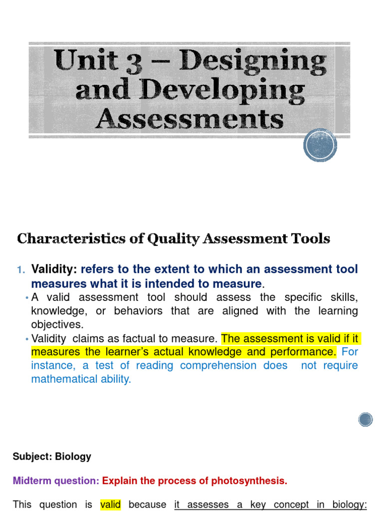 Unit 3 Designing and Developing Assessments | PDF | Educational Assessment | Cognition