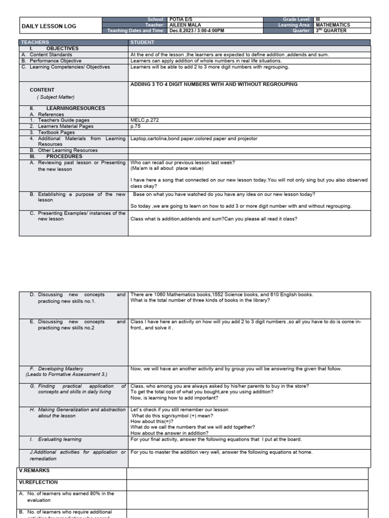 DLL - Mathematics 4 - Q3 - W1 | PDF | Learning | Human Communication