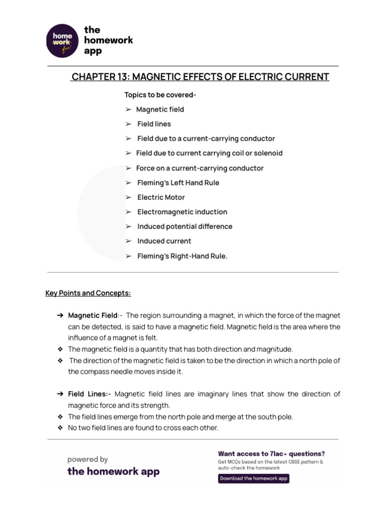 Magnetic Effects of Electric Current | PDF | Magnetic Field ...