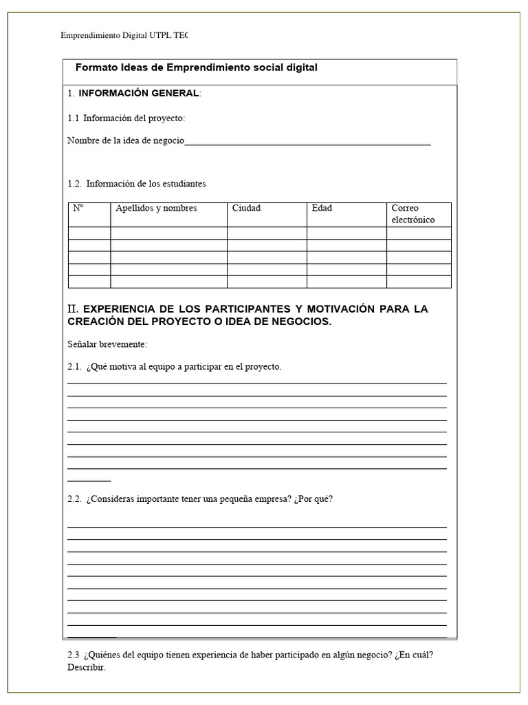 Formato Ideas de Negocios | PDF | Iniciativa empresarial | Economias