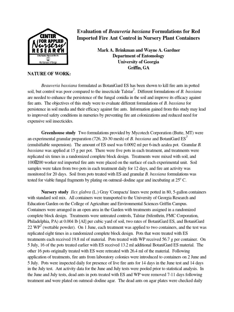 Evaluation of Beauveria Bassiana Formulations For Red Ant | PDF ...