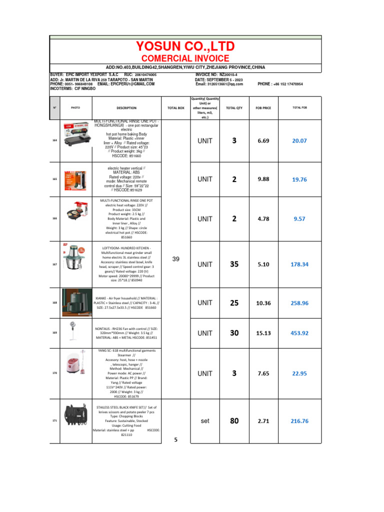 EPIC INVOICE 4 - CORREGIDO 10 NOV - Removed | PDF | Knife | Cookware ...