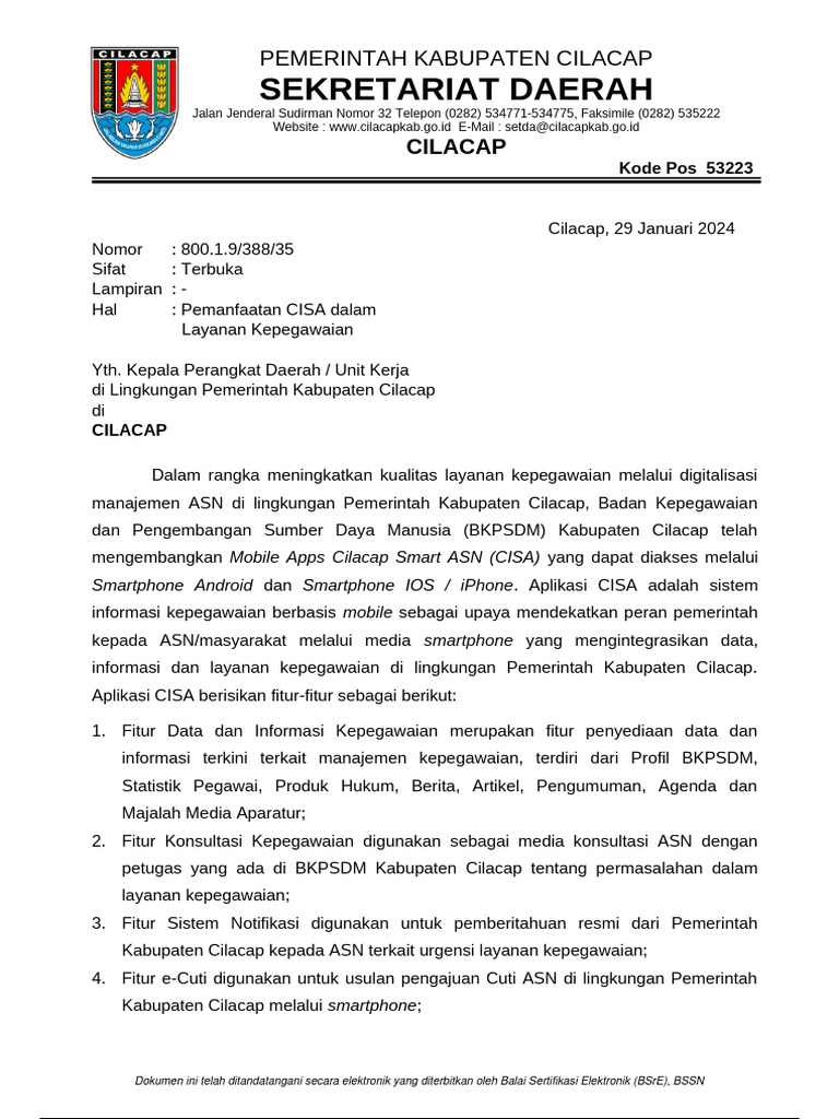 Surat Pemanfaatan CISA | PDF