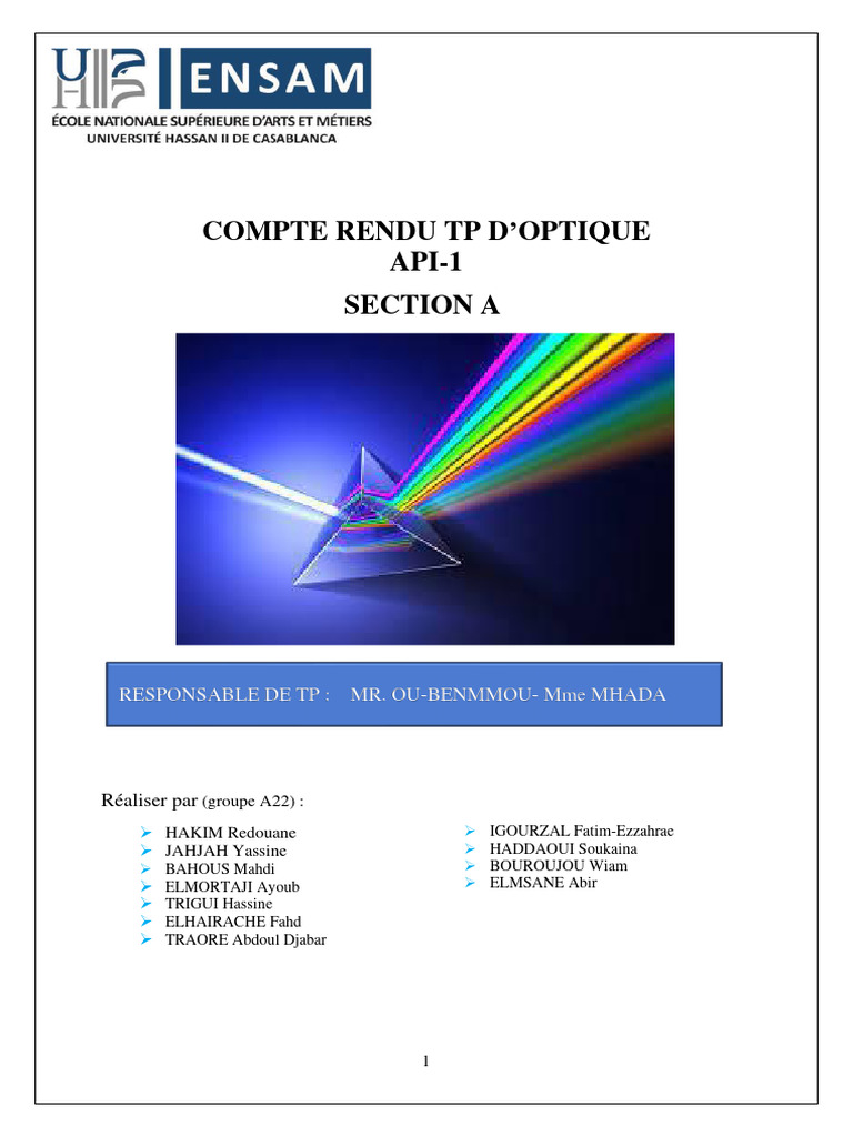 Compte Rendu TP Optique Géométrique | PDF | Réfraction | Indice de ...