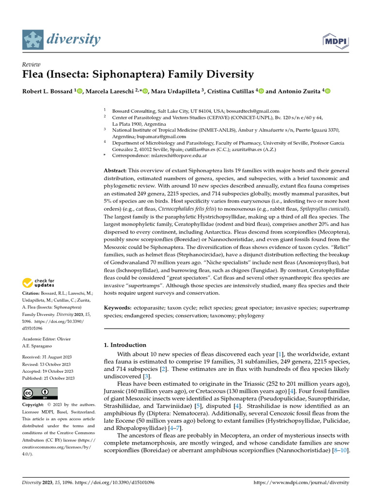 Flea Insecta Siphonaptera Family Diversity | PDF | Science & Mathematics