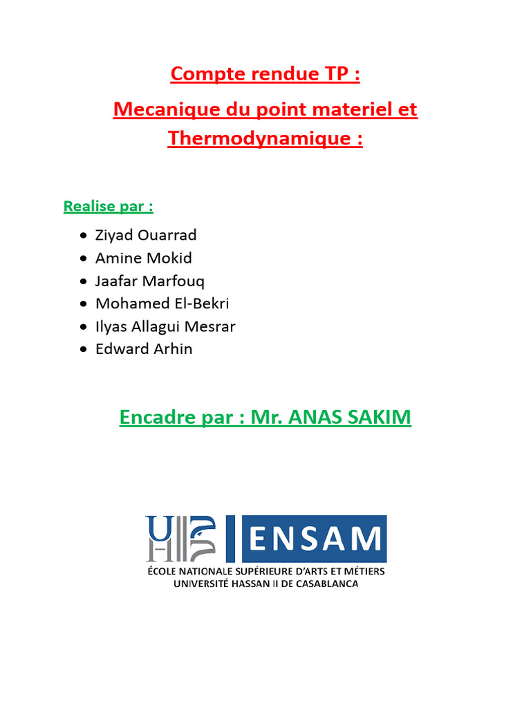 Compte Rendue TD MDP Et THERMO | PDF