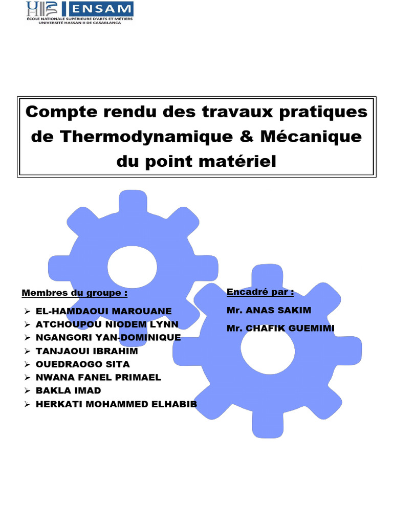 TP Meca 1 Thermo 1 El-Hamdaoui Nouveau Programme | PDF